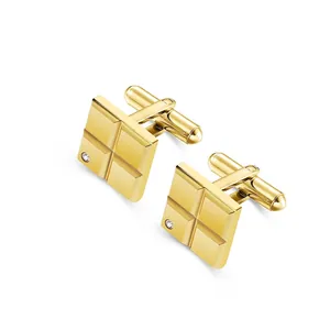 Wholesale Men Stainless Steel Plaid Square Rhinestone Cufflinks - Everful