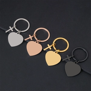 Wholesale Metal Cross Heart Blank Engravable Keychain Gift - Everful