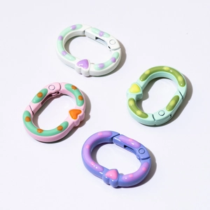 Wholesale Alloy Lacquer Polka Dot Heart Oval Spring Ring Open Jump Ring ...