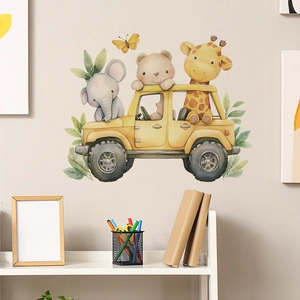 Wholesale Watercolor Cartoon Elephant Giraffe PVC Wall Stickers For ...