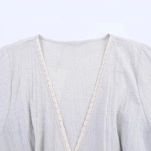 Wholesale Embroidery V Neck Lace Blouse with Peplum Hem - Everful