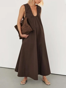Wholesale Women V-Neck Sleeveless Cotton Maxi Dress Pleated A-Line ...