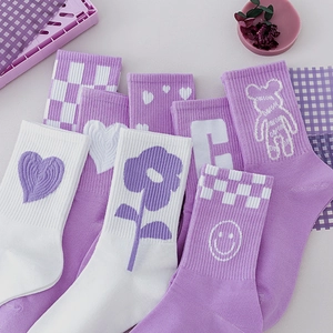 Wholesale Cotton Blend Crew Socks with Cartoon Bear Heart Pattern For ...