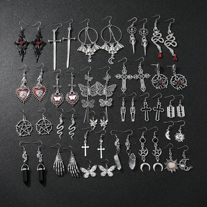 Wholesale Vintage Gothic Alloy Earrings Snake Cross Bat Skull Sun Moon ...