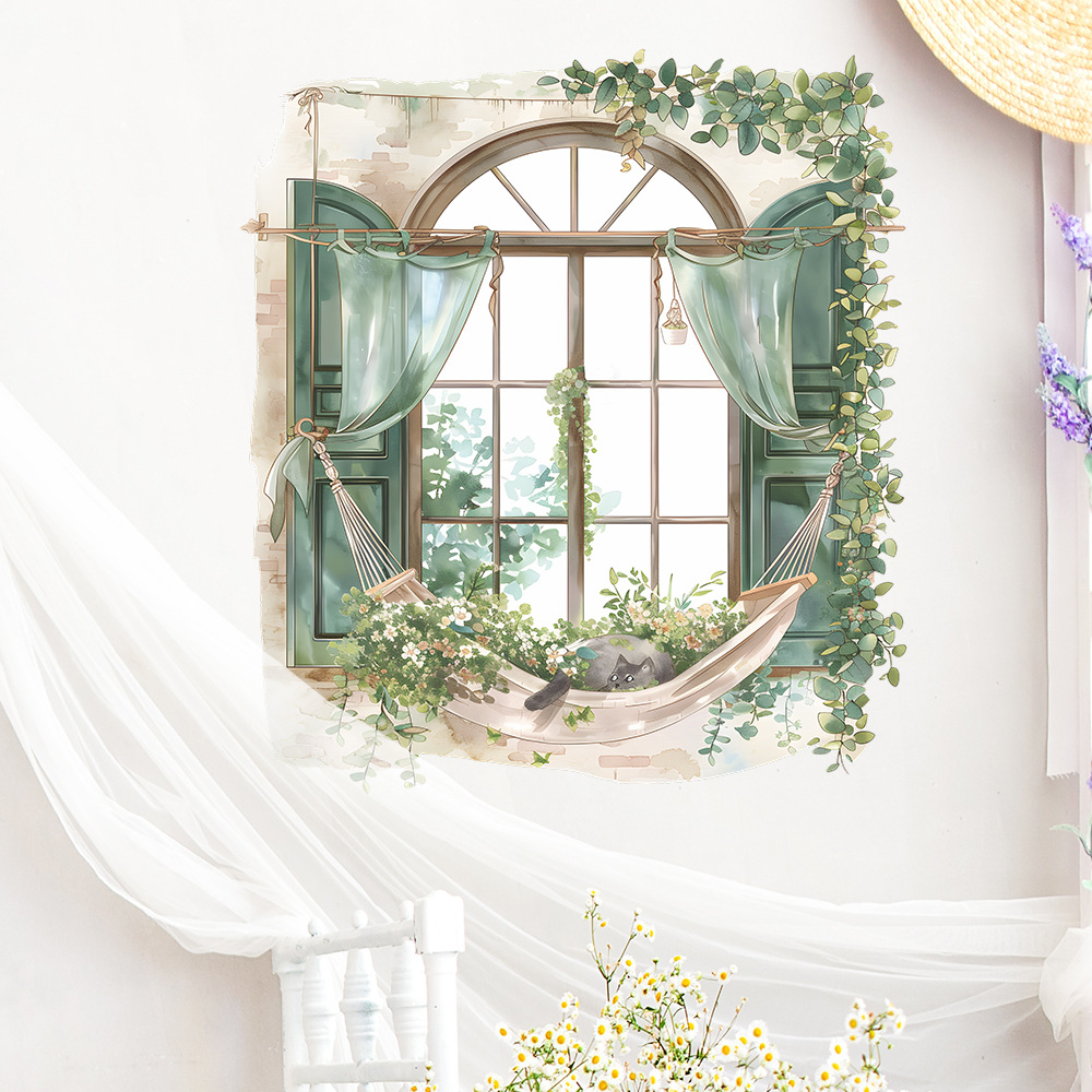 Wholesale Watercolor Faux Window Cat Wall Sticker For Home Decor - Everful