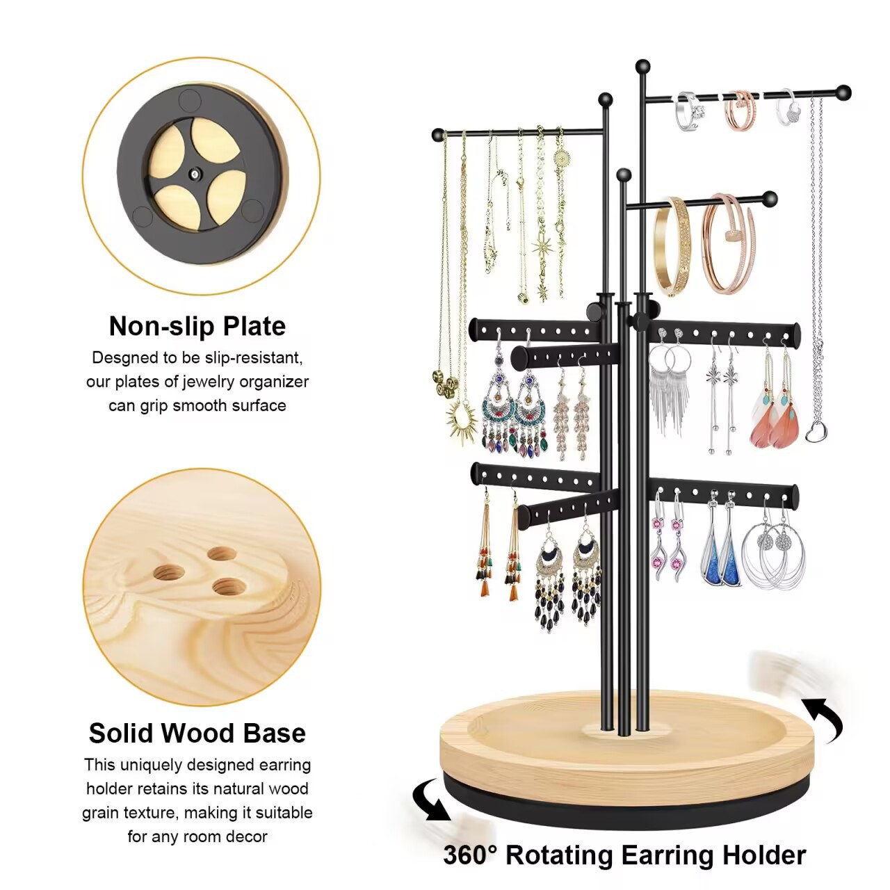 Wholesale Rotating Metal Jewelry Display Stand with Wood Base Organizer ...