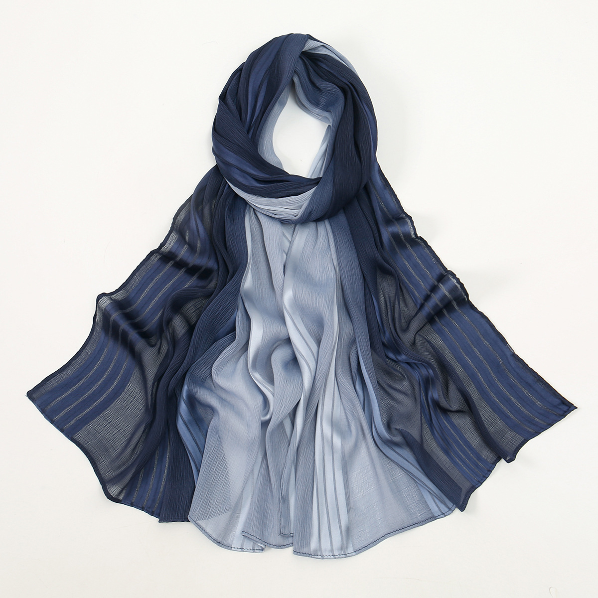 Wholesale Women Gradient Pleated Satin Scarf Island Wrinkle Long Shawl ...