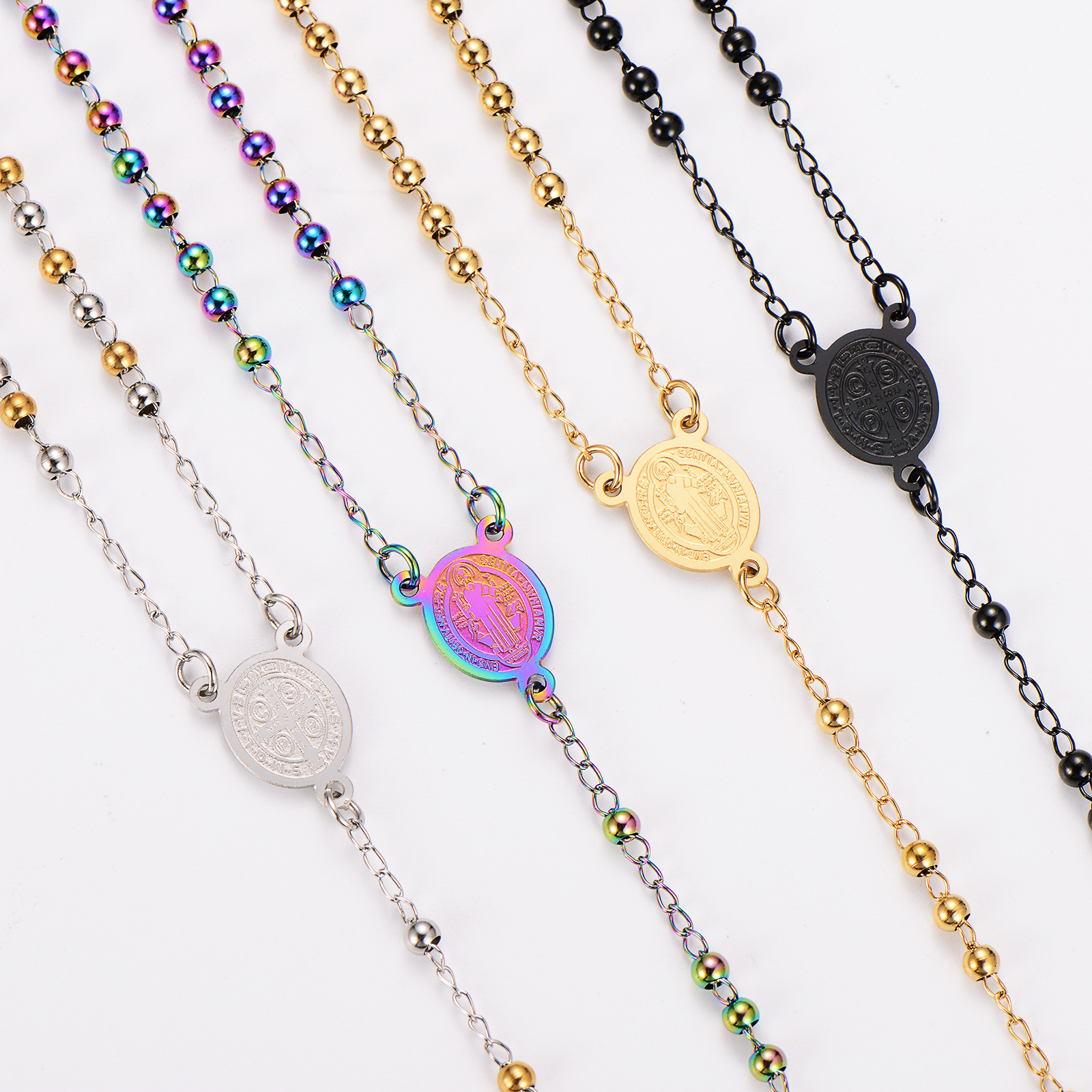 Wholesale 304 Stainless Steel Rosary Necklace With St Benedict Cross ...