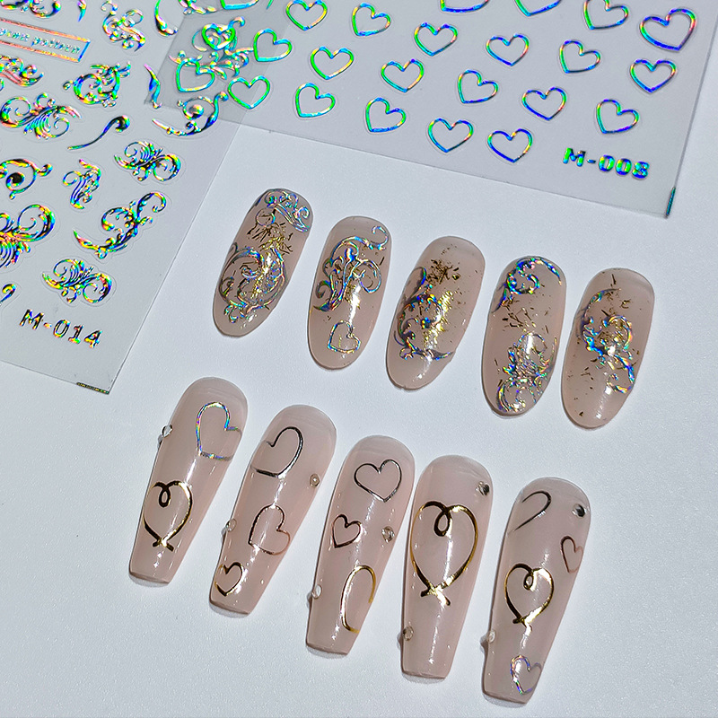 Wholesale 3D Embossed Nail Art Stickers Metallic Foil Heart Pattern ...