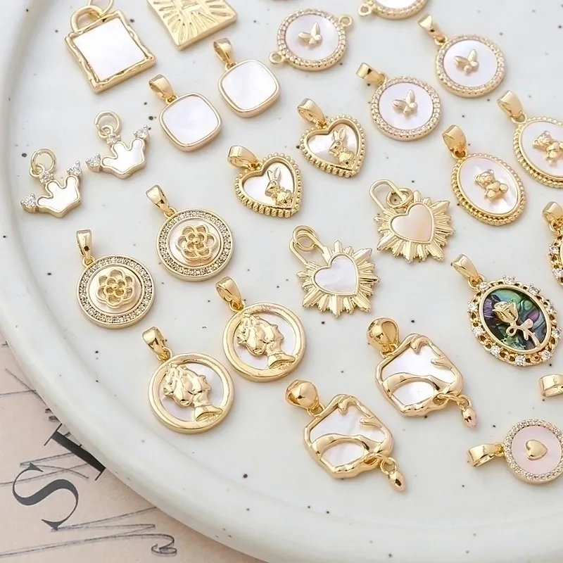 Wholesale Brass Gold Plated Natural Mother Of Pearl Pendants Charms ...