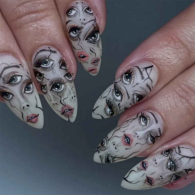 Wholesale Gothic Matte Horror Eyes Almond Shape Press On Nails For ...