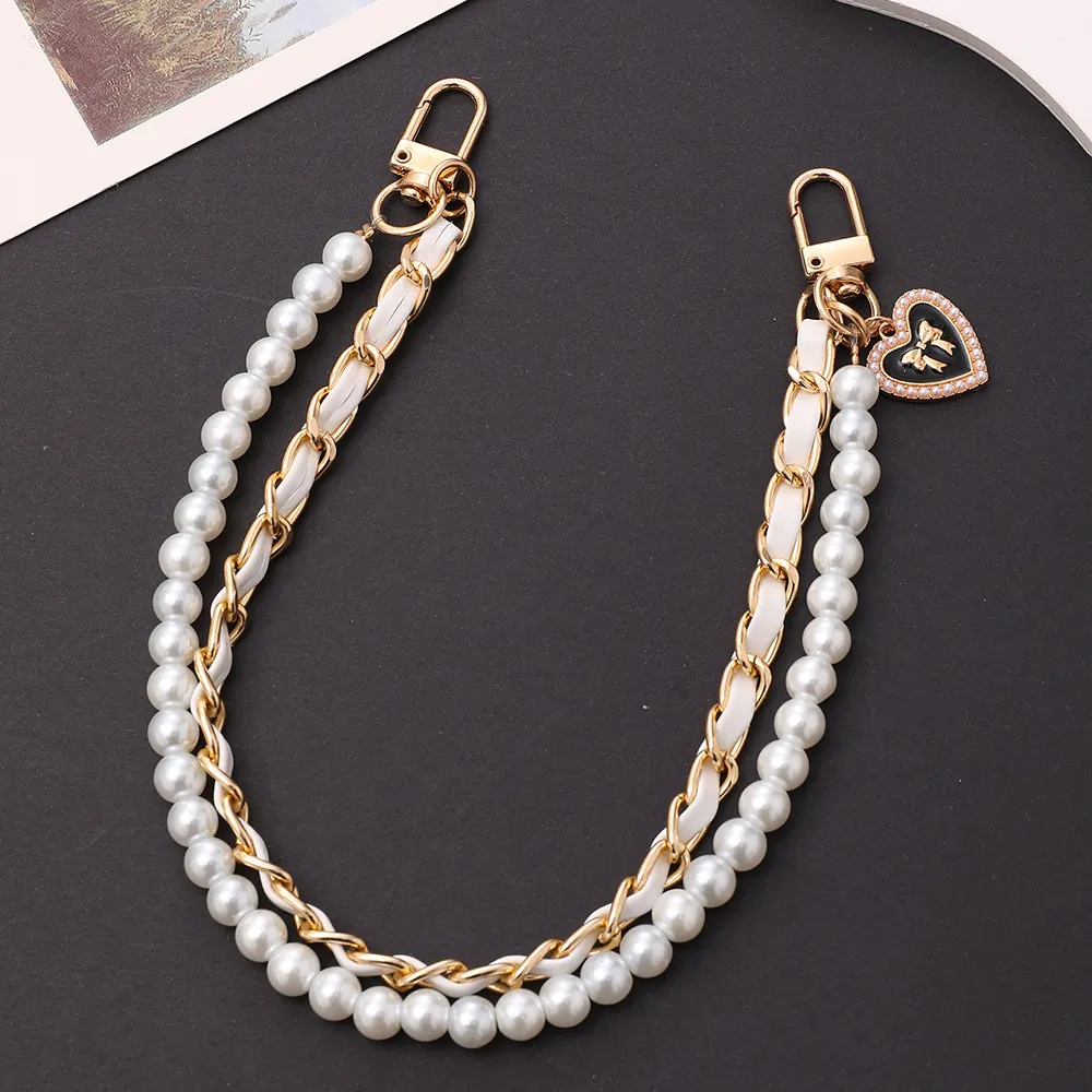 Wholesale Elegant Pearl Leather Chain Bag Strap with Heart Bow Pendant ...
