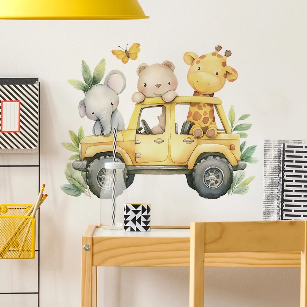 Wholesale Watercolor Cartoon Elephant Giraffe PVC Wall Stickers For ...
