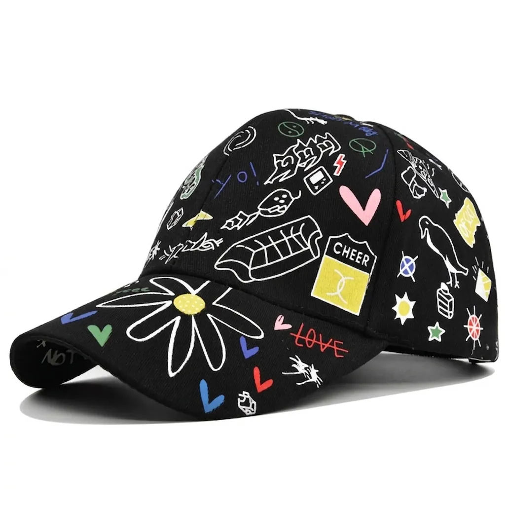 Wholesale Graffiti Print Cotton Baseball Cap With Long Straps For ...