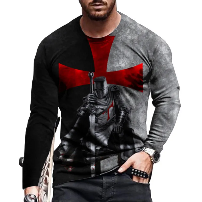 Wholesale Men 3D Digital Medieval Knight Print Long Sleeve T-Shirt ...