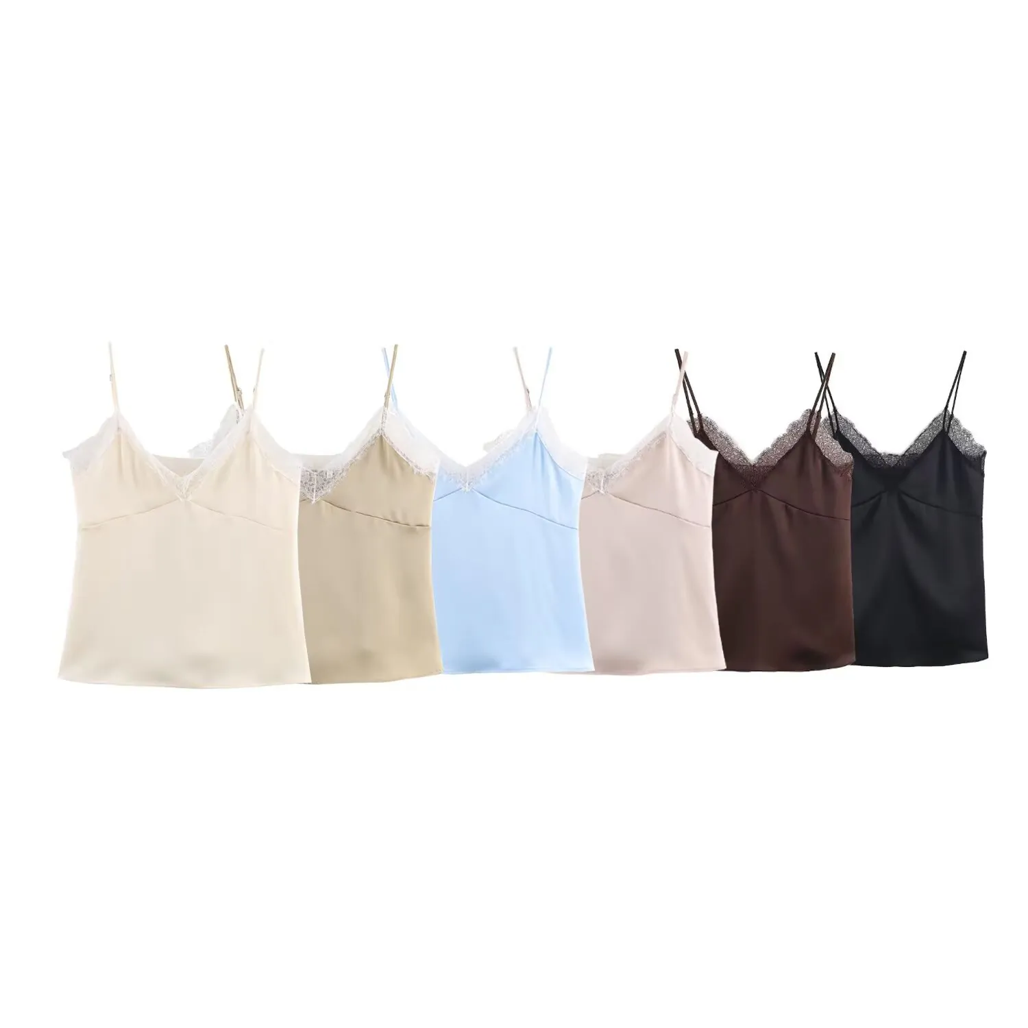 Wholesale Women's Sexy Lace Trim Satin Camisole V-Neck Tank Top - Everful