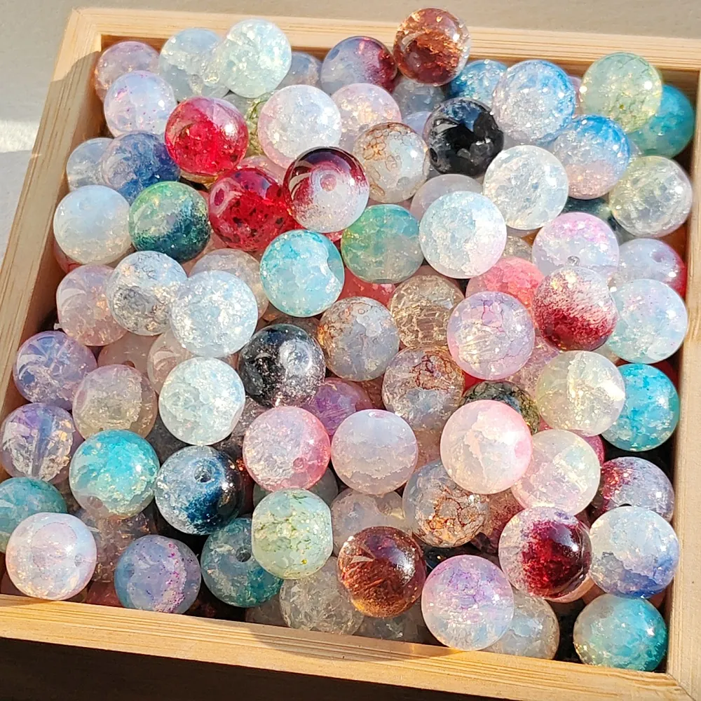 Wholesale Round Glass Loose Beads Crackle Ice Pattern Water Dyed Opal ...