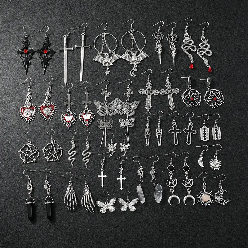 Wholesale Vintage Gothic Alloy Earrings Snake Cross Bat Skull Sun Moon ...