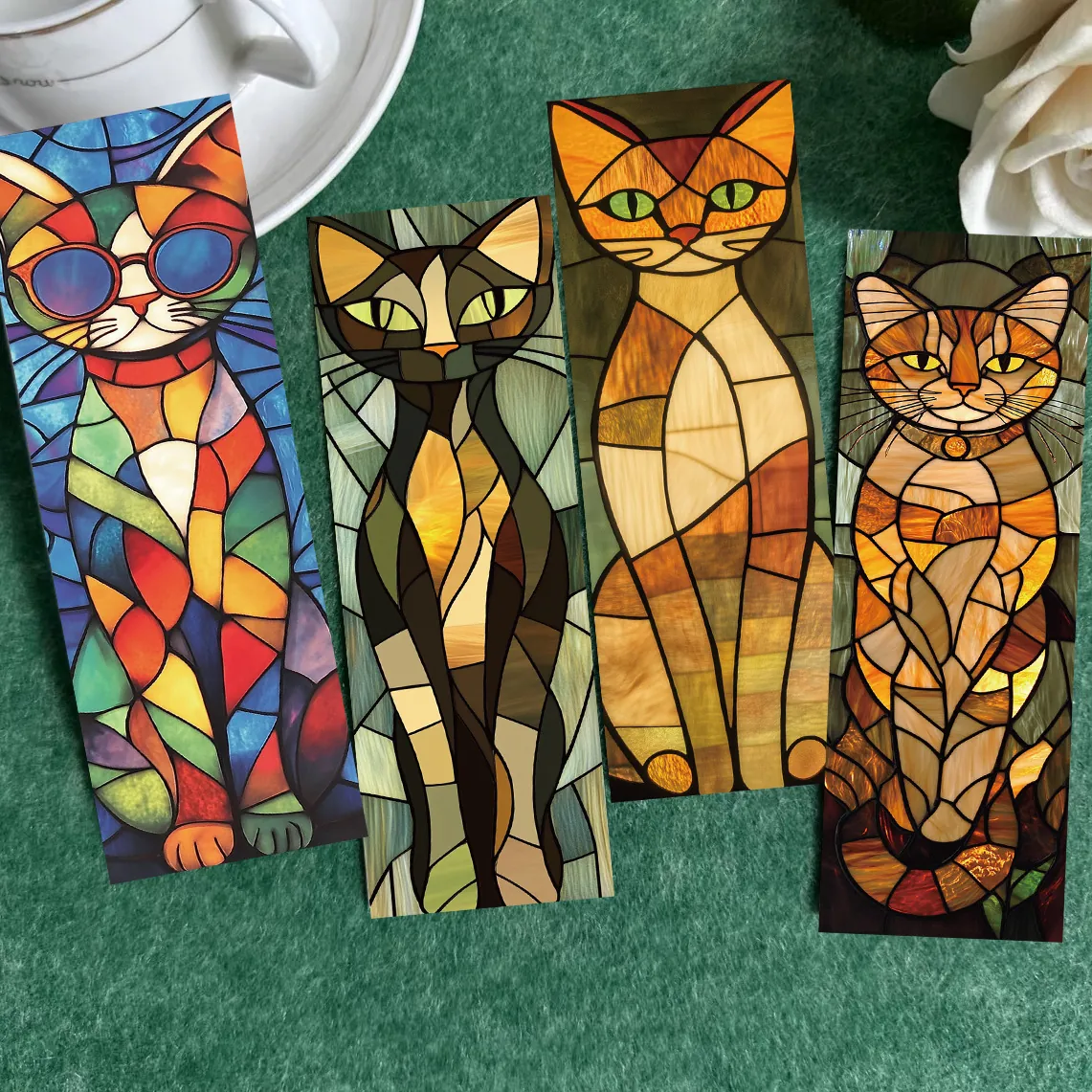 Wholesale Stained Glass Style Cat Bookmarks Colorful Geometric Page ...