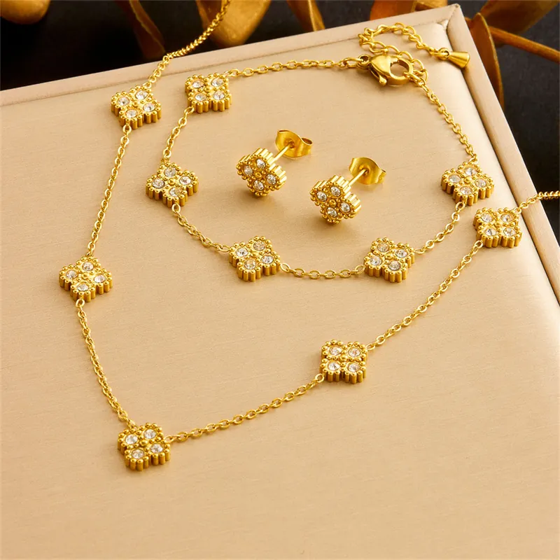 Wholesale Stainless Steel Clover Jewelry Set with Rhinestone For Women ...