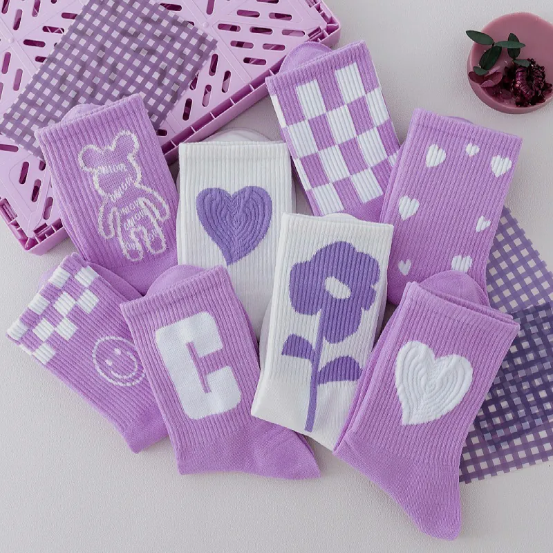 Wholesale Cotton Blend Crew Socks with Cartoon Bear Heart Pattern For ...