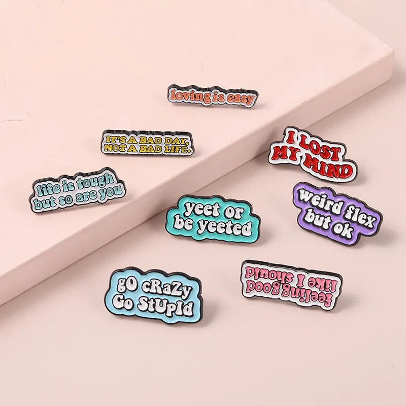 Wholesale Minimalist Alloy Enamel Pins Funny Slogan Brooches - Everful